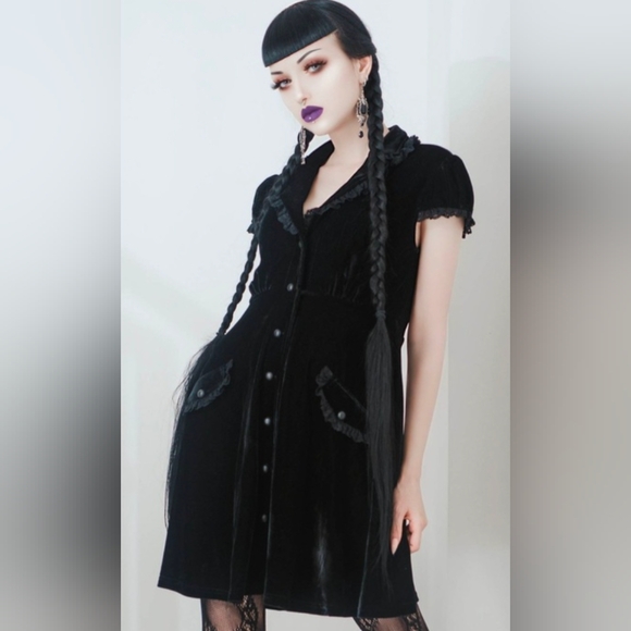 Killstar | Dresses | Killstar Mirabella Button Up Velvet Lace Dress ...
